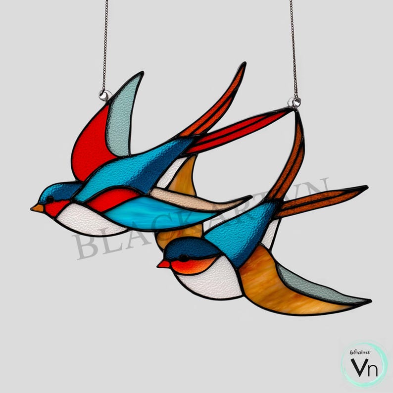 Digital Download Two Swallows Stained Glass Pattern,modern Suncatcher ...