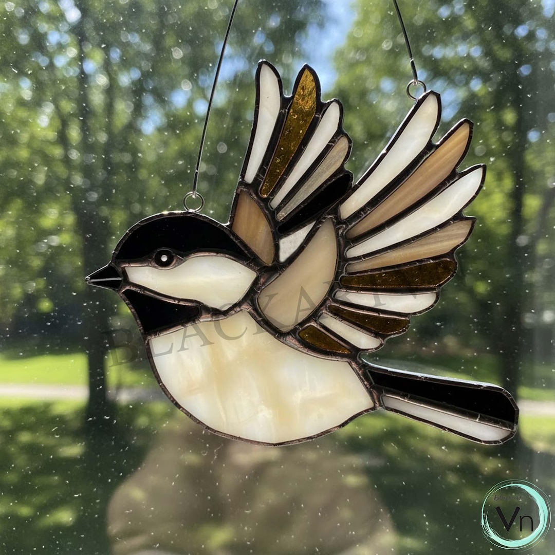 Chickadee Stained Glass Pattern: Modern Suncatcher DIY (PDF/JPEG ...