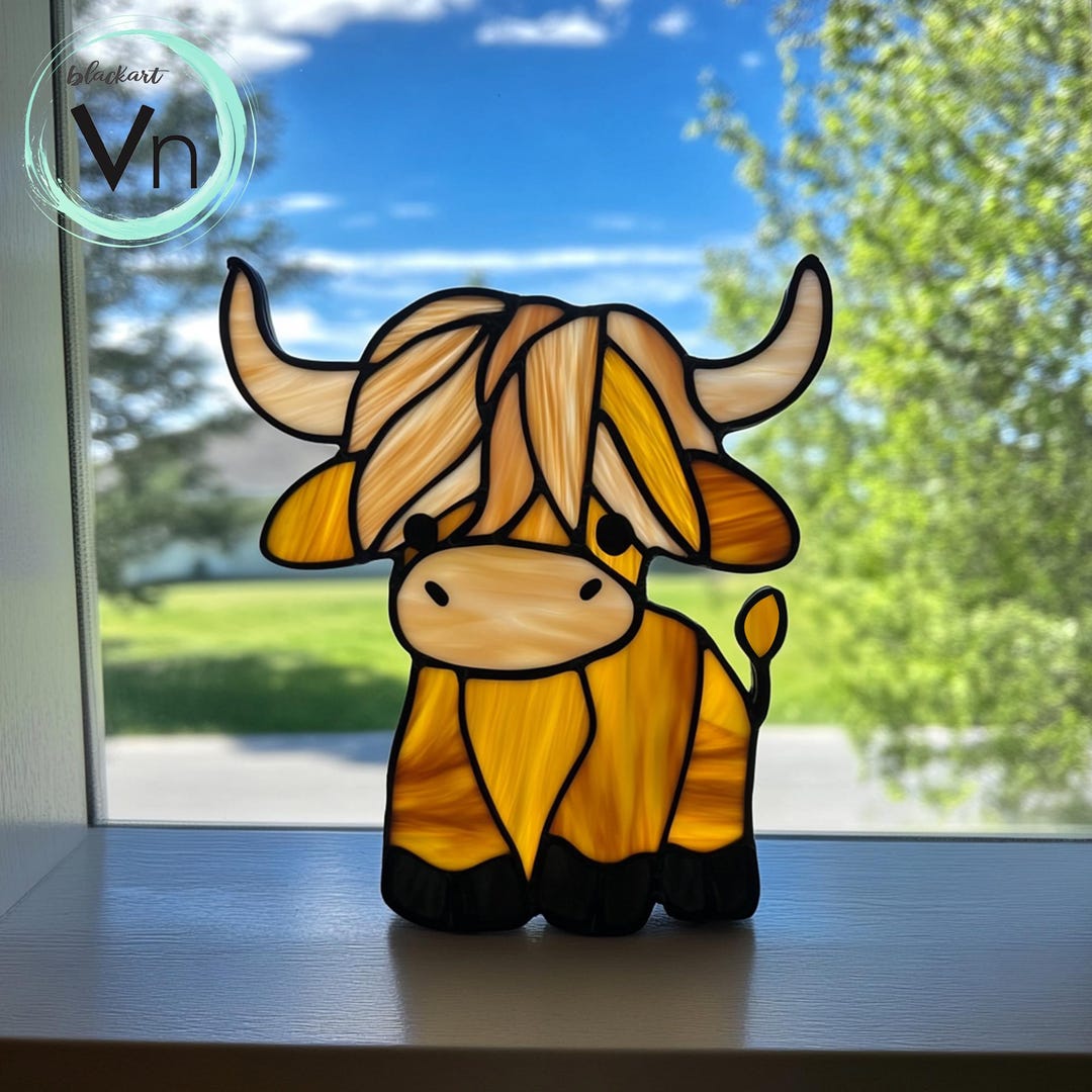Digital Download Highland Cow Stained Glass Suncatcher Stained Glass ...