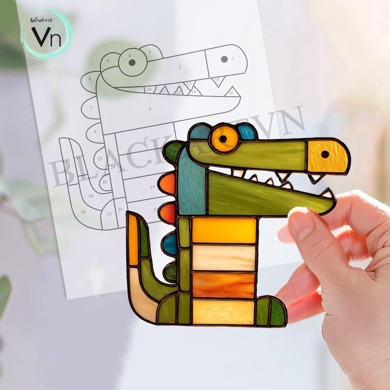 Digital Download Crocodile Stained Glass Pattern,modern Suncatcher,diy ...