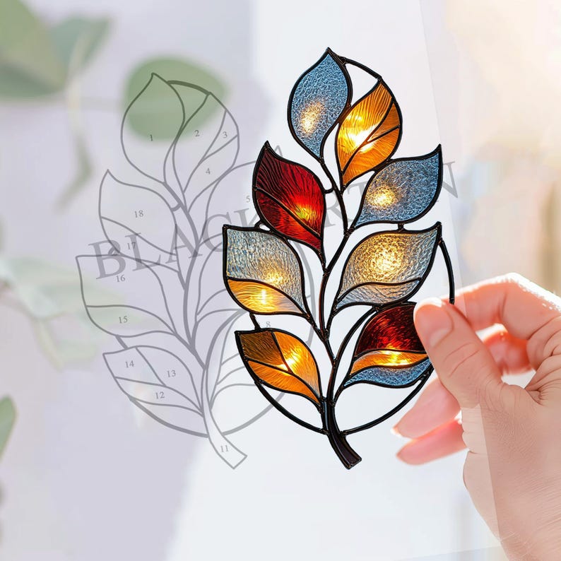 Digital Download Tree Leaf D01 Stained Glass Pattern, Modern Suncatcher ...
