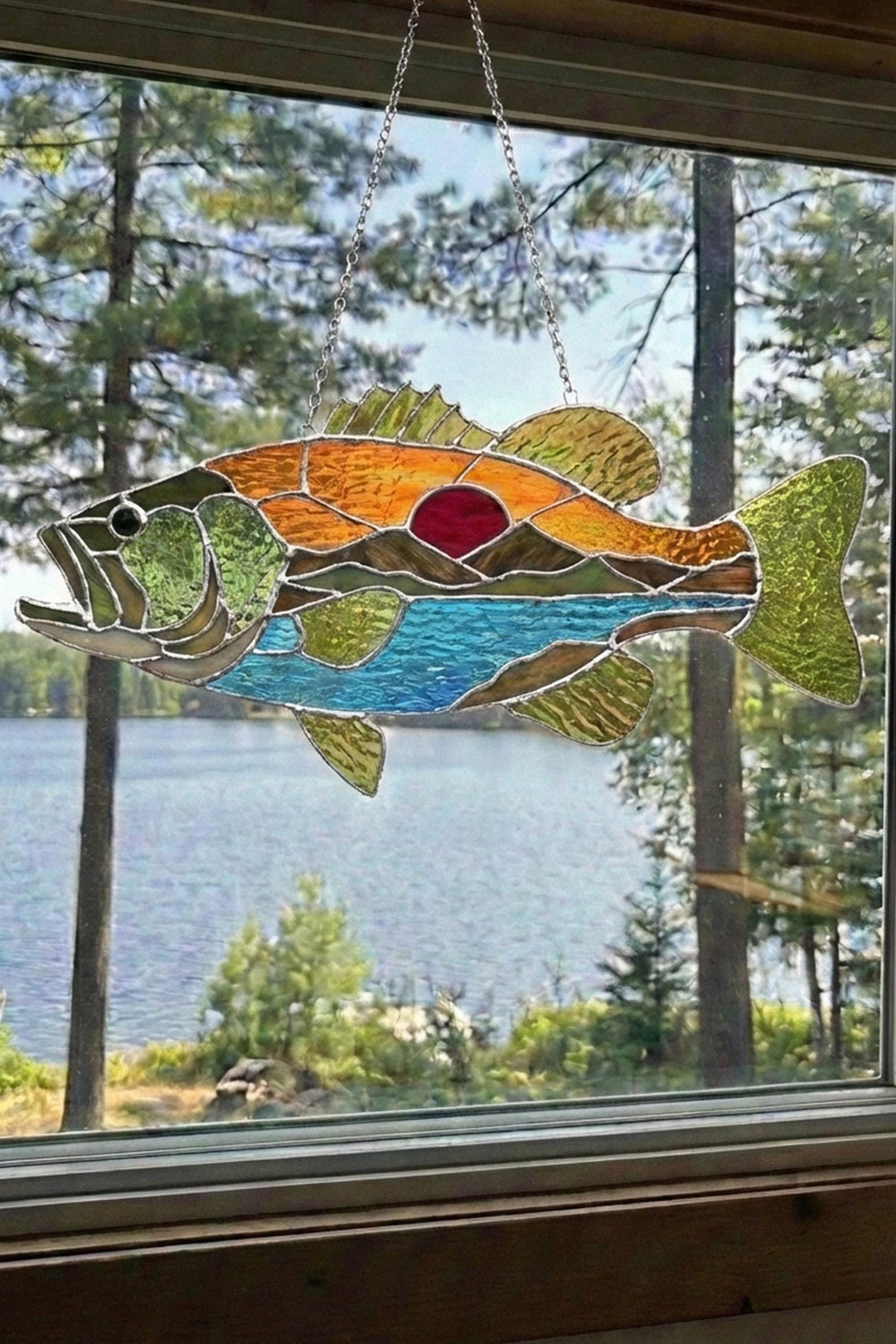 PA34 Stained Glass Bass Fish Pattern Wildlife Mens Dad Valentines Day ...