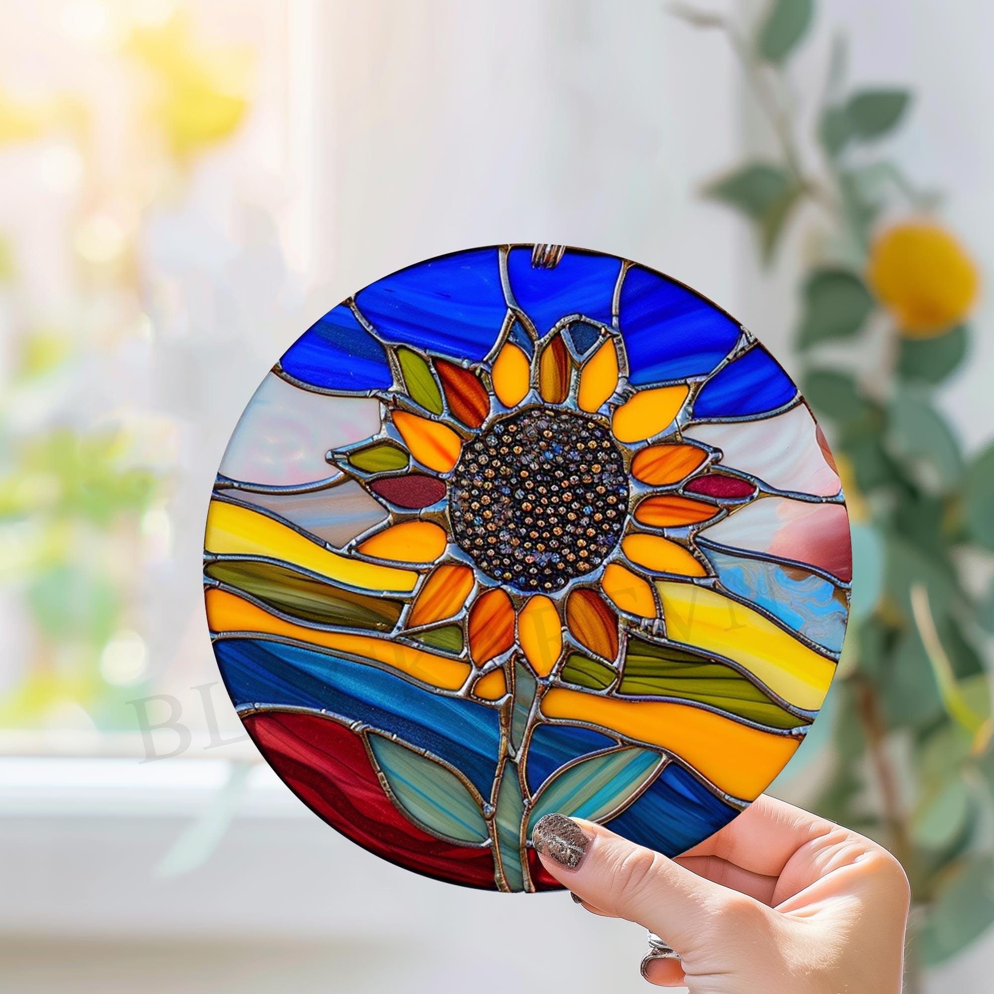 Digital Download Sunflower V01 Stained Glass Pattern, Modern Suncatcher ...