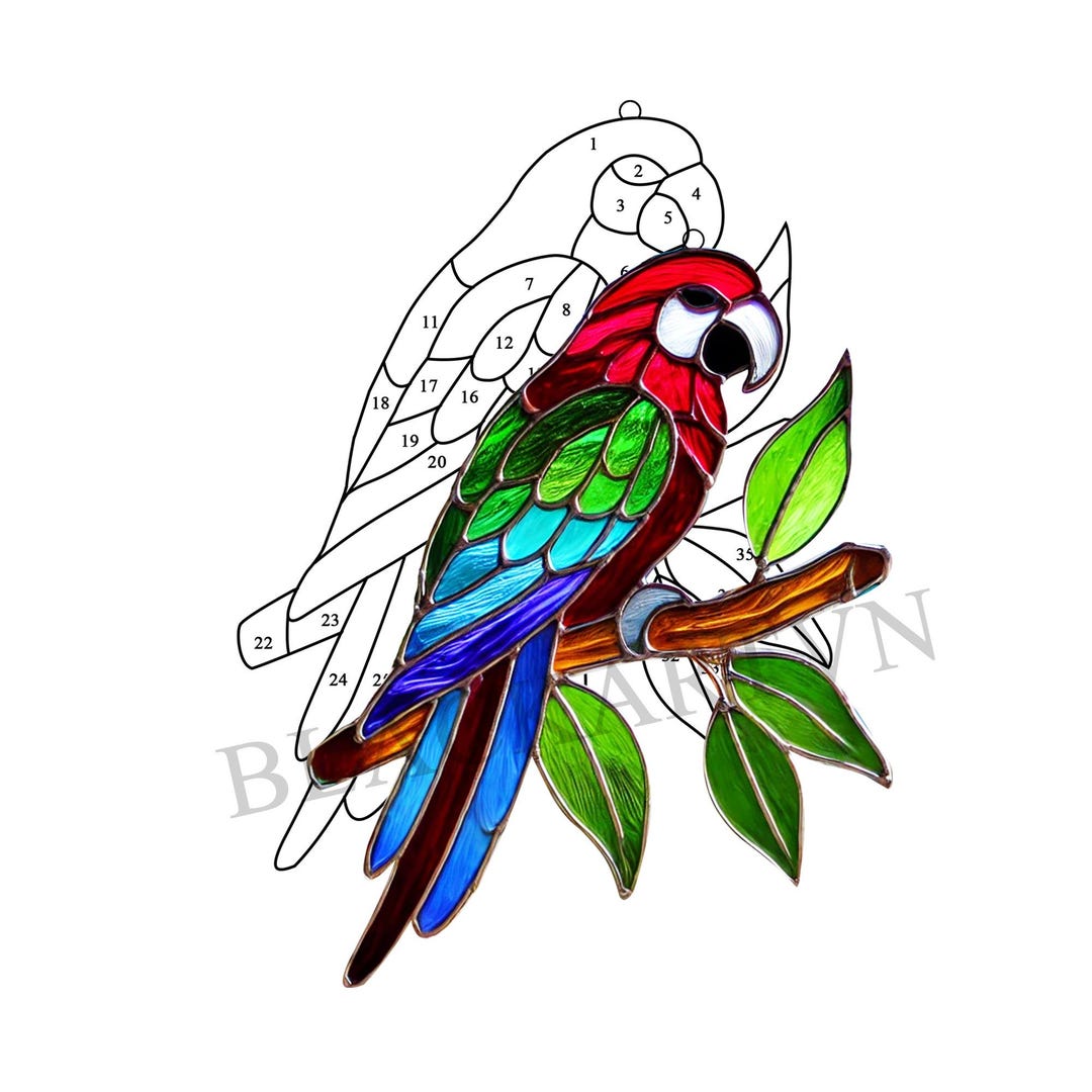 Digital Download Macaw T07 Stained Glass Pattern, Modern Suncatcher ...