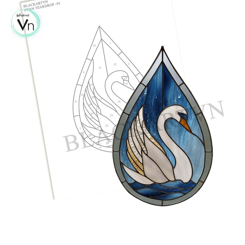 Digital Download Swan Teardrop Stained Glass Pattern,modern Suncatcher ...