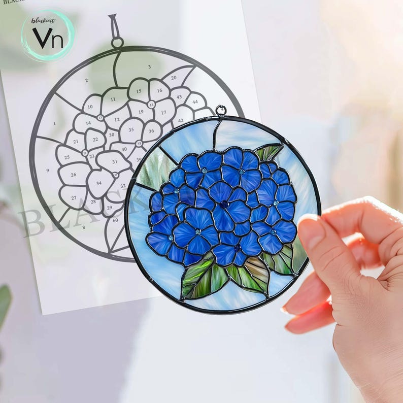 Digital Download Blue Hydrangea H01 Stained Glass Pattern, Modern ...