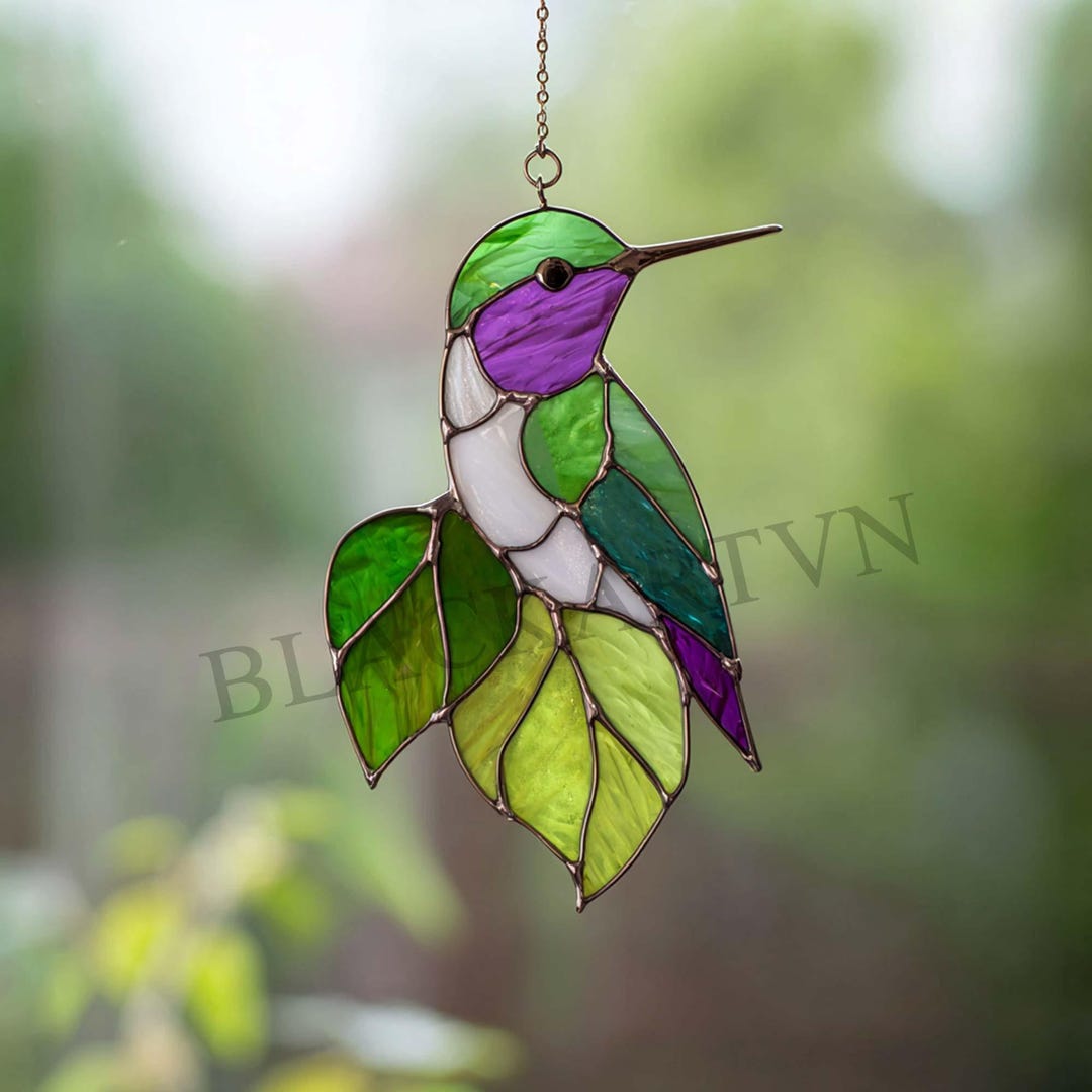 Hummingbird Stained Glass Pattern: Modern Suncatcher DIY (PDF Download ...