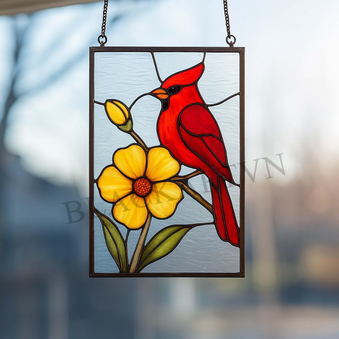 Digital Download Cardinal,stained Glass Pattern,modern Suncatcher,diy ...