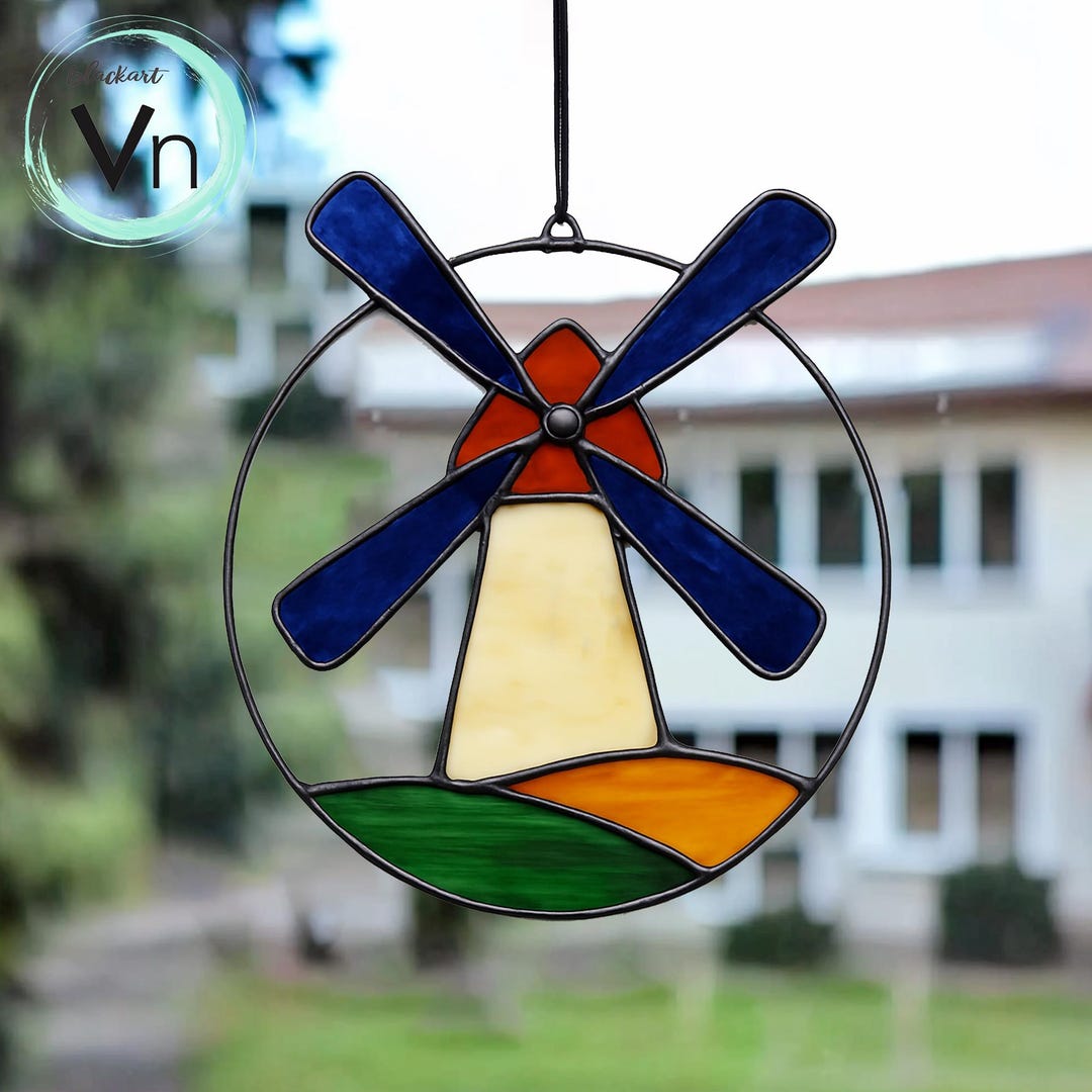Digital Download Stained Glass Windmill Stained Glass Pattern, Stained ...