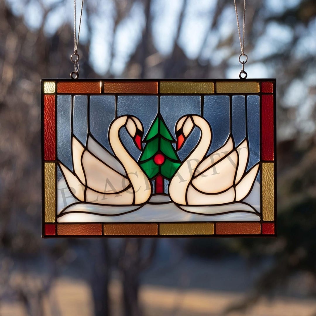 Digital Download Two Swan Bird Stained Glass Pattern,modern Suncatcher ...