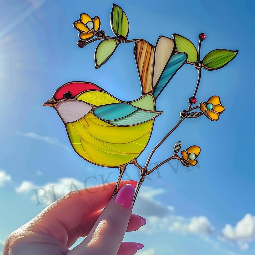 Digital Download Chickadee N01 Stained Glass Pattern, Modern Suncatcher ...