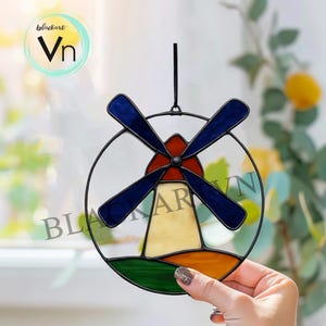 Digital Download Stained Glass Windmill Stained Glass Pattern, Stained ...