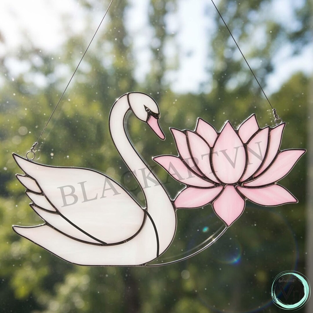 Digital Download Swan and Lotus Stained Glass Pattern,modern Suncatcher ...