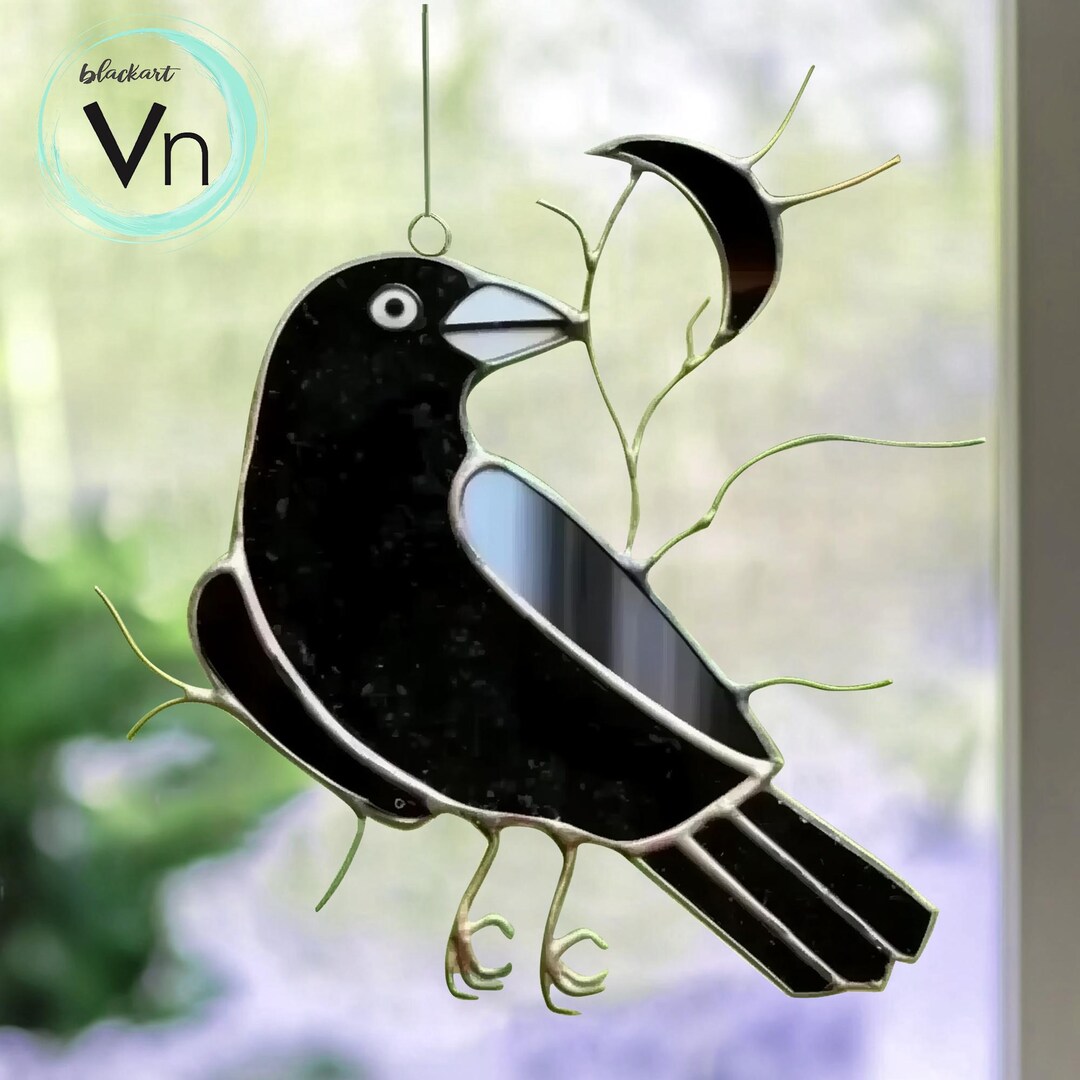 Digital Download Crow T01 , Stained Glass Pattern Modern Suncatcher Diy ...