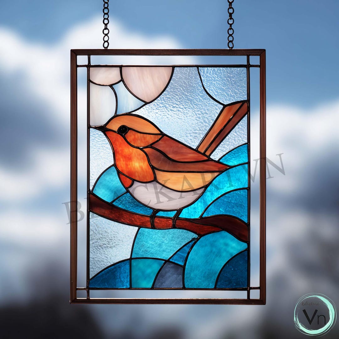 Digital File Robin Stained Glass Suncatcher , Window Hanging Fathers ...