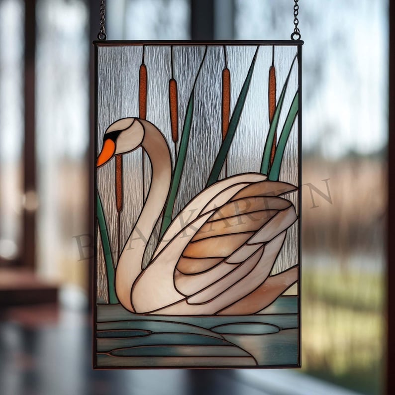 Digital Download Swan Stained Glass Pattern,modern Suncatcher,diy ...