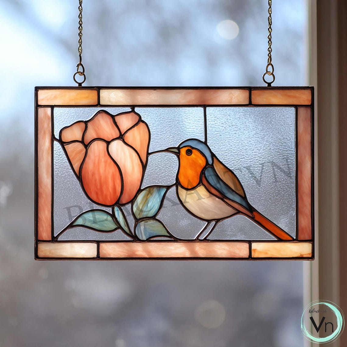 Digital File Robin and Lily Stained Glass Suncatcher , Window Hanging ...