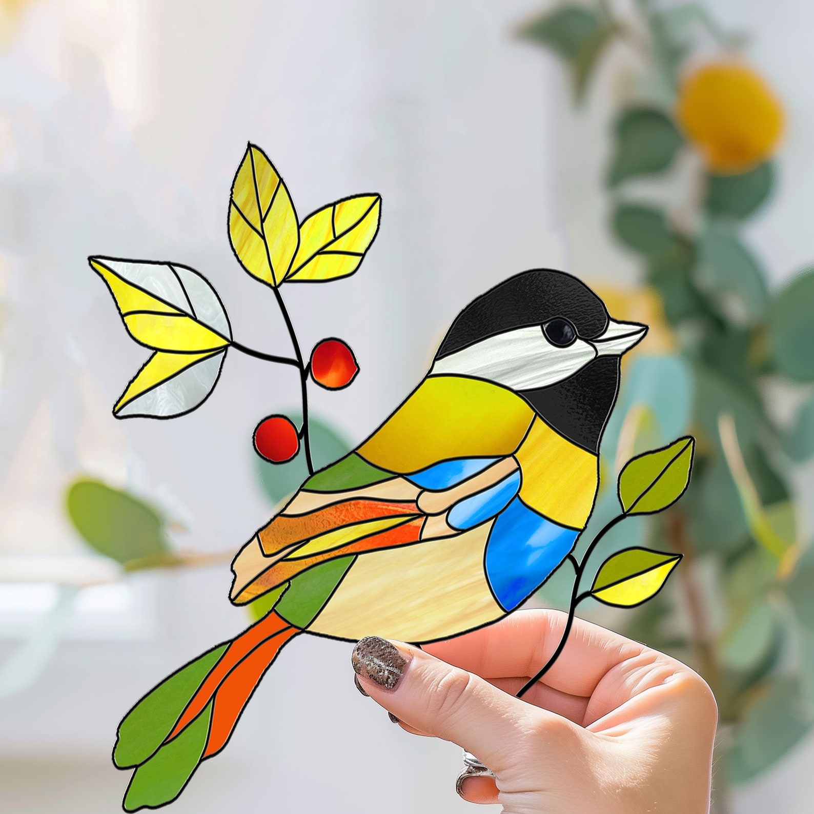 Digital Download Chickadee Stained Glass Pattern, Modern Suncatcher ...