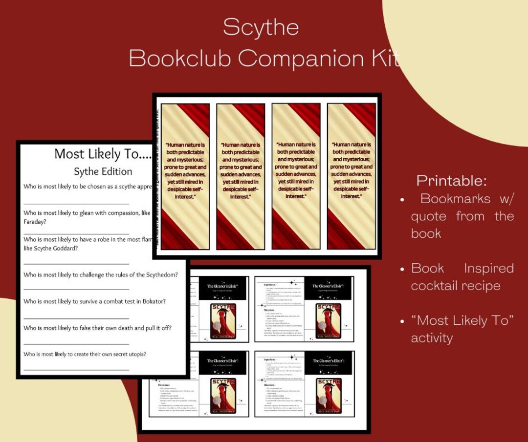 Scythe Book Club Printables: Bookmark, Cocktail Recipe, 'most Likely To ...