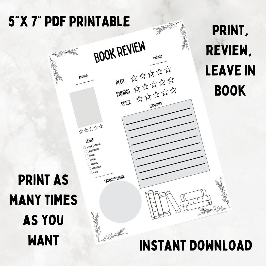 Printable Book Review, Instant Download, Book Reviews, Book Lover, Book ...