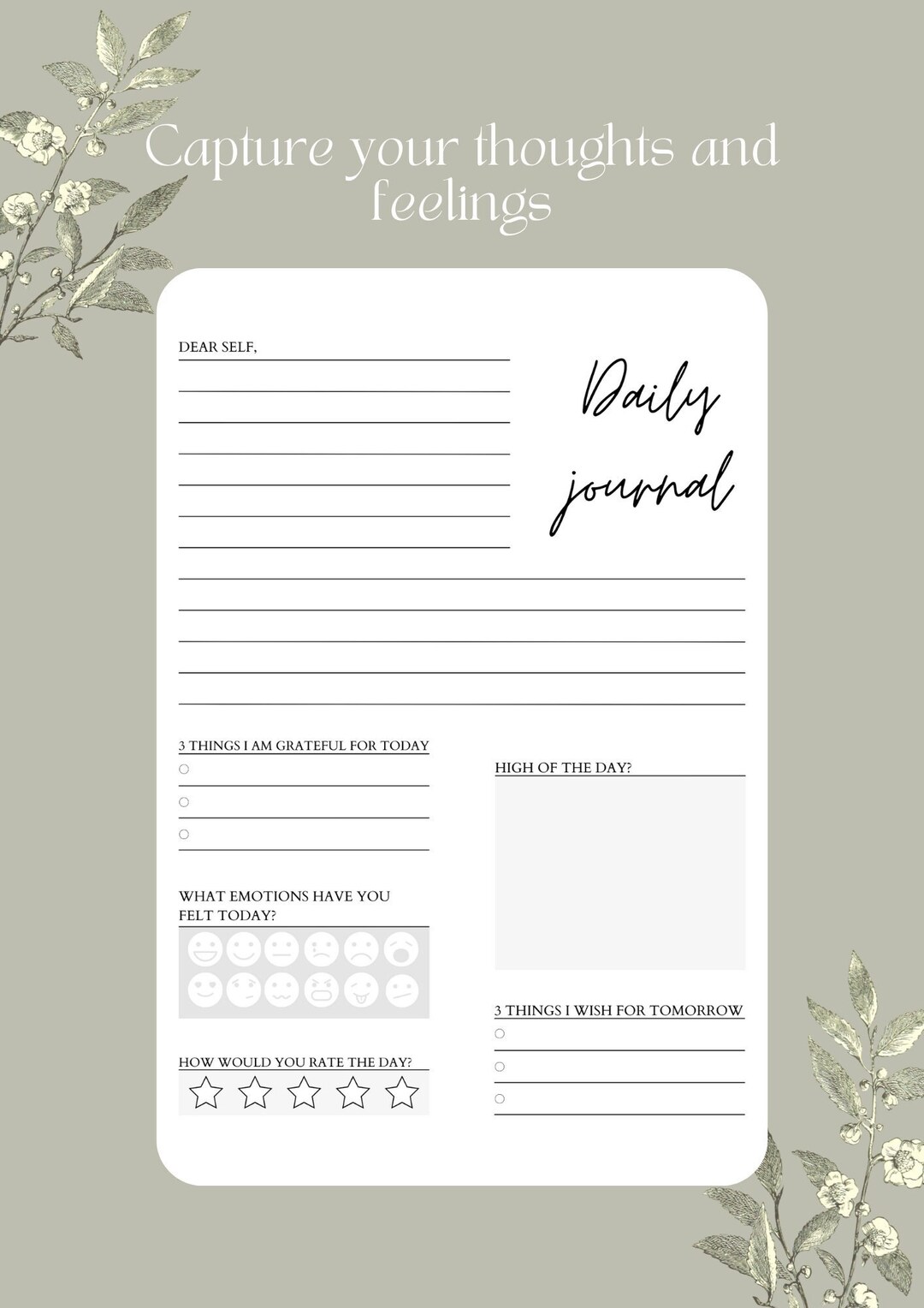 Daily Check-in Journal Printable, Self-care Planner, Mental Health ...