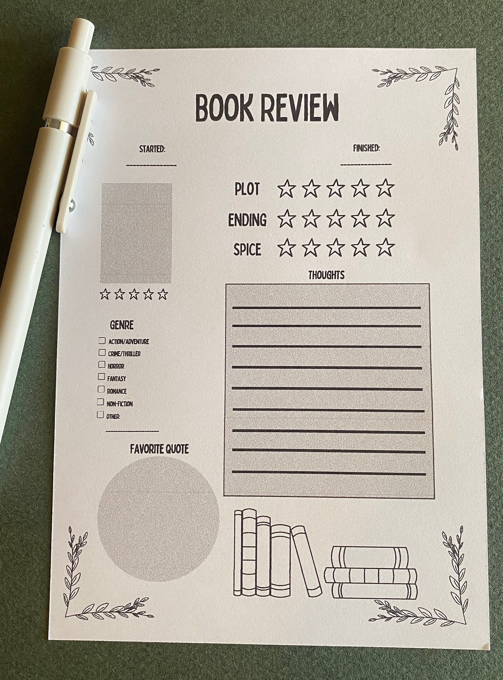 Printable Book Review, Instant Download, Book Reviews, Book Lover, Book ...