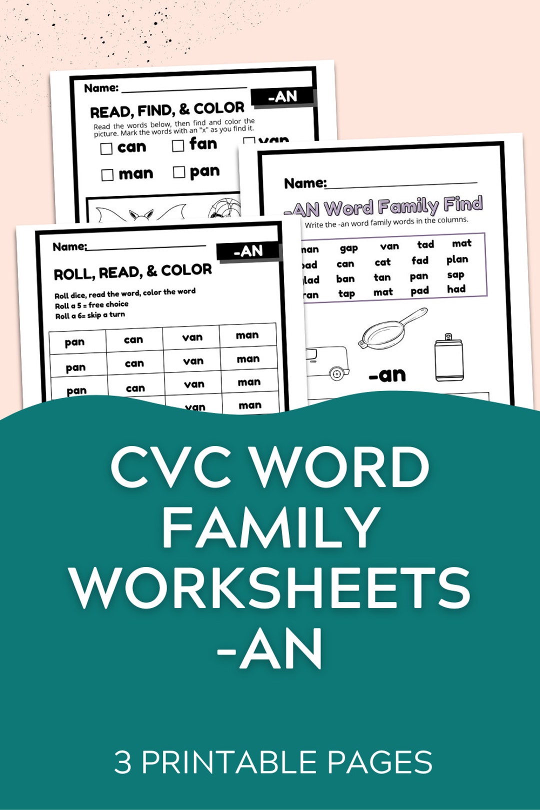 CVC Word Family Worksheet AN - Etsy