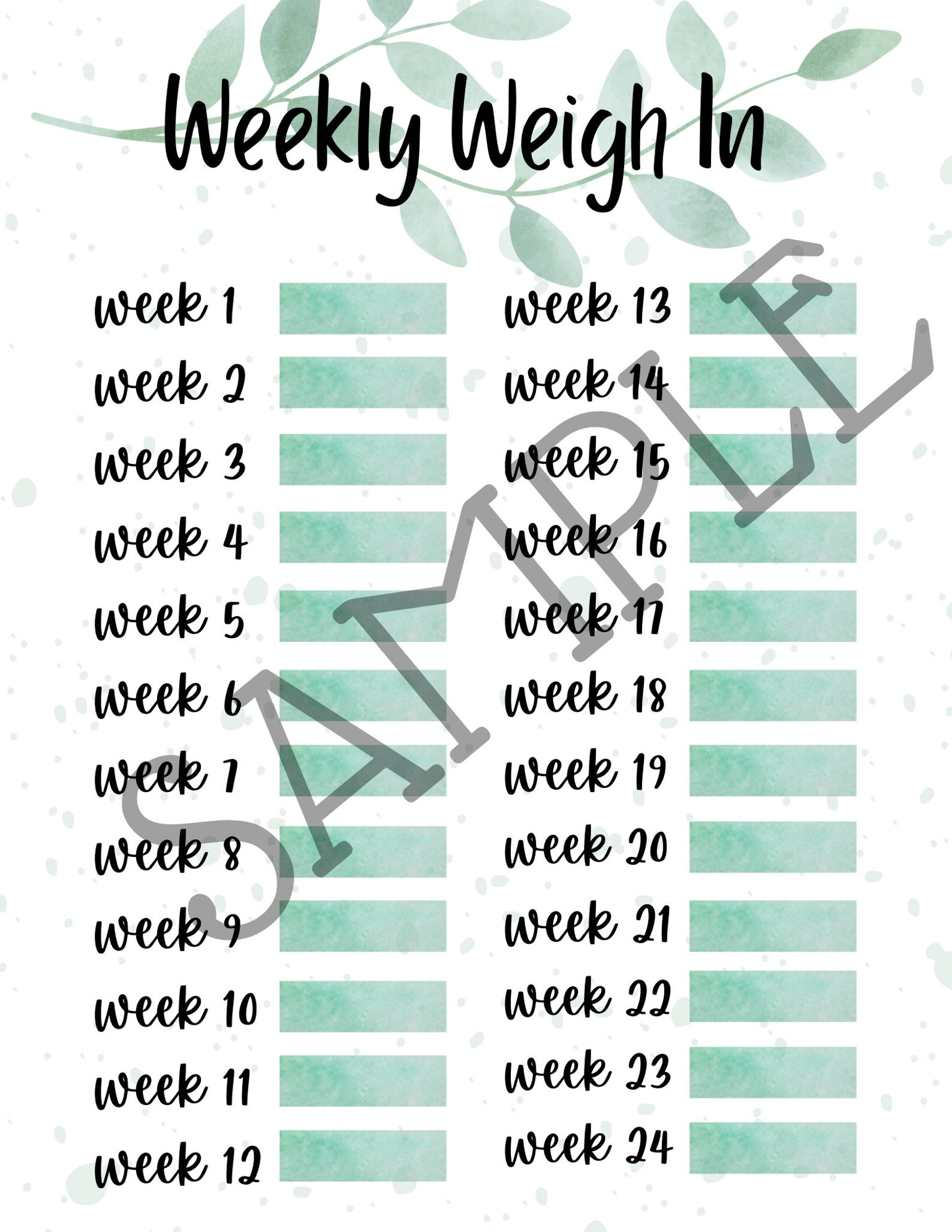 PRINTABLE Weekly Weigh in Tracker - Etsy