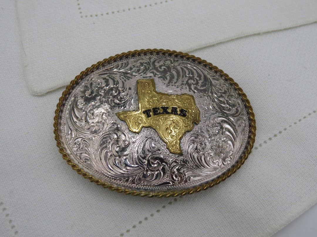 Texas Silver Plate and Jeweler's Bronze Oval Belt Buckle by Big Sky ...