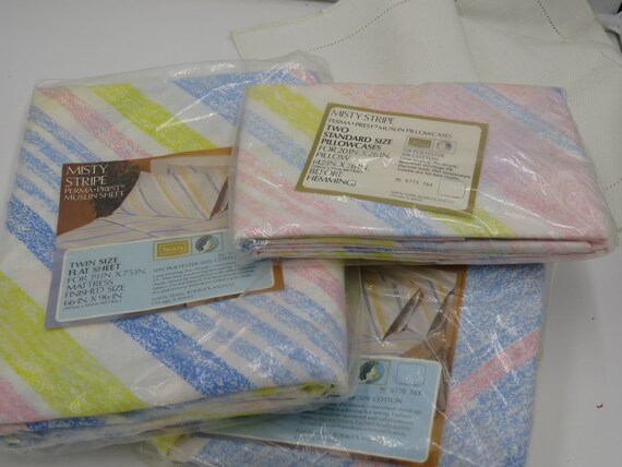 Vintage Sears Misty Stripe Twin Sheet Set Includes Flat - Etsy