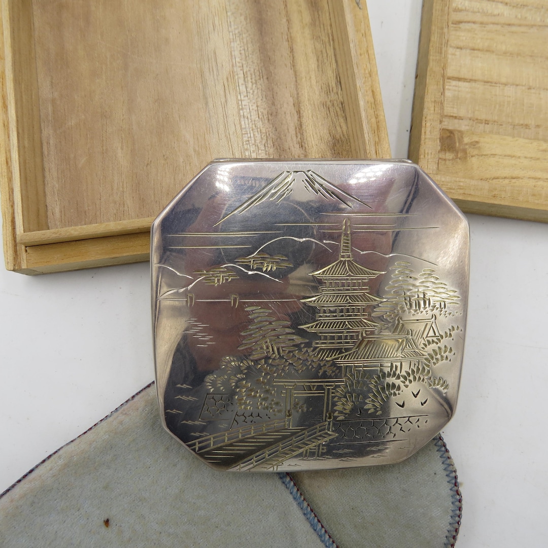 Sterling Silver, 95c, Compact, Engraved Japan Scenery. - Etsy