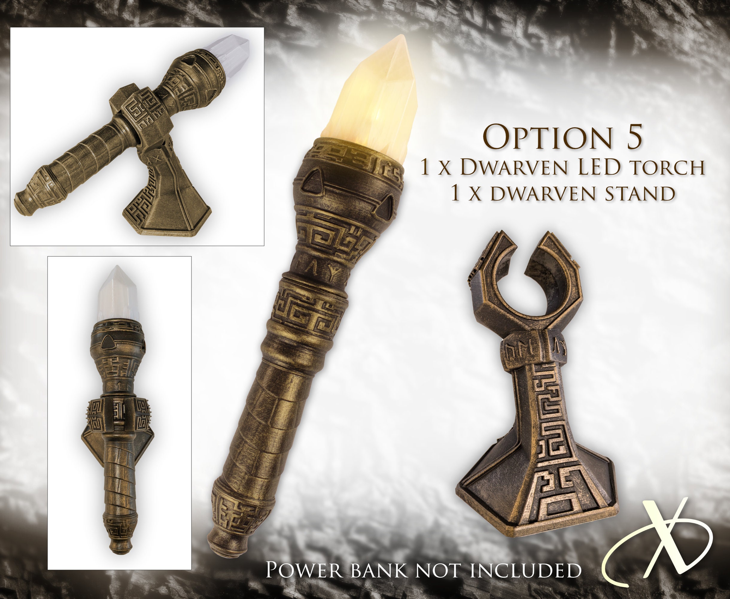 Dwarven LARP LED Torch – 3D Printed USB Fantasy Prop, Flickering Flame ...