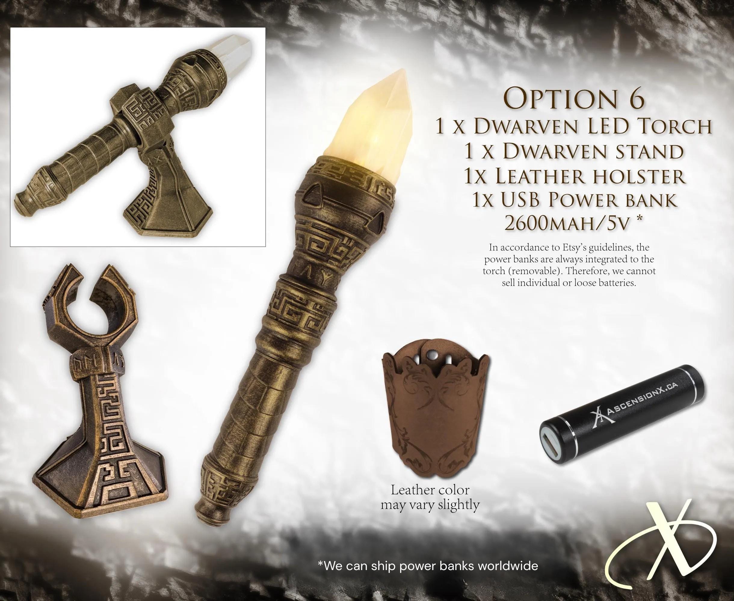 Dwarven LARP LED Torch – 3D Printed USB Fantasy Prop, Flickering Flame ...