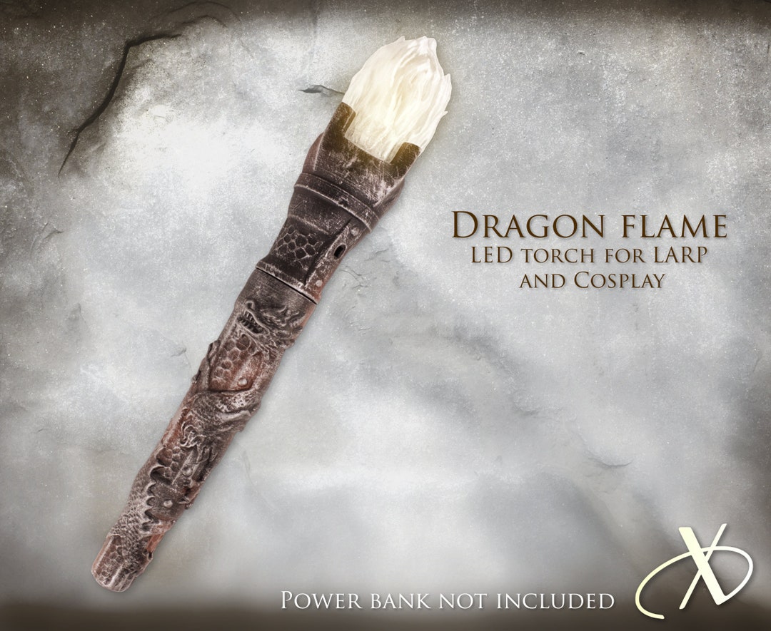 Dragon Flame LARP LED Torch – 3D Printed USB Fantasy Prop, Medieval ...