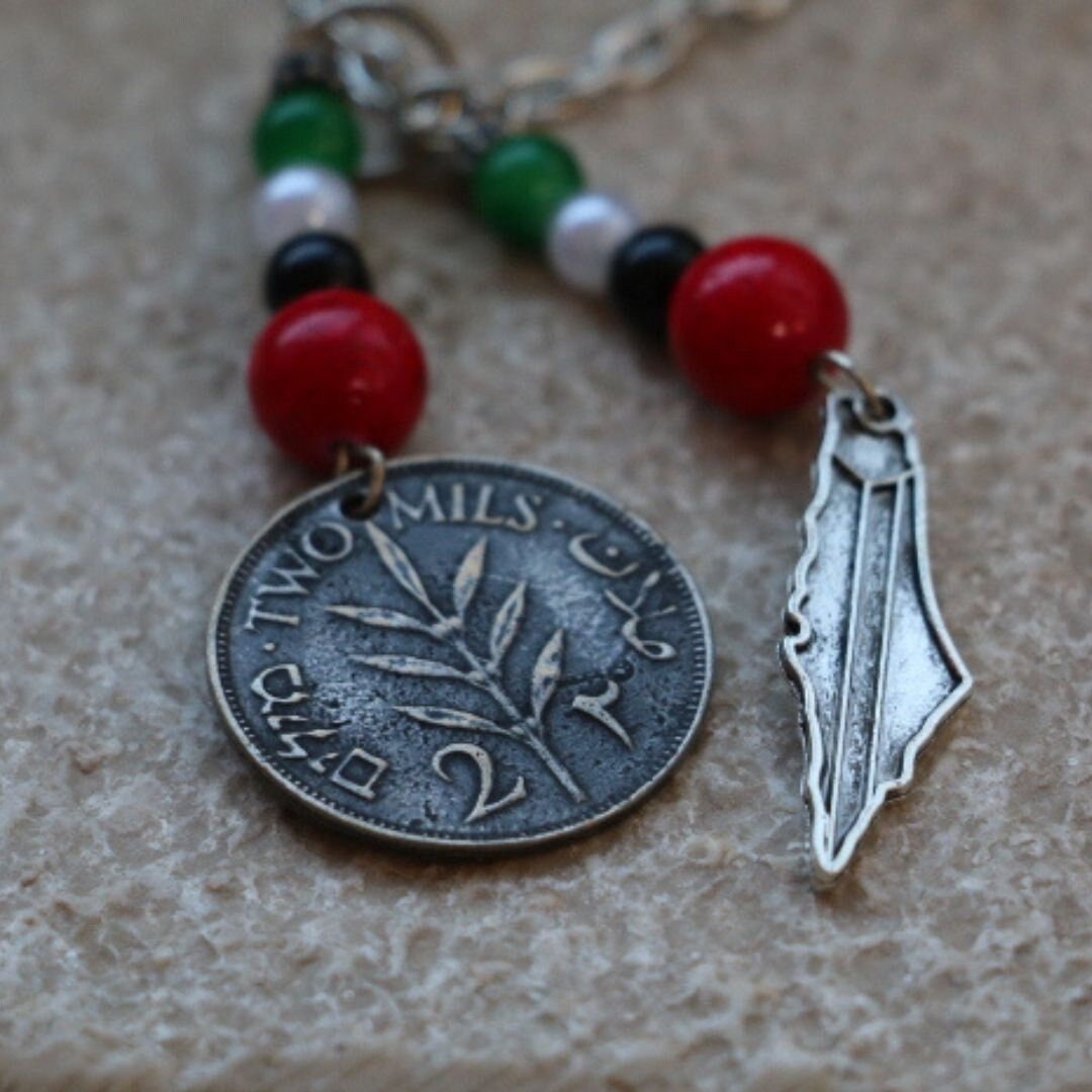 Palestine Map Necklace With Palestine Coin and Key of Return - Etsy