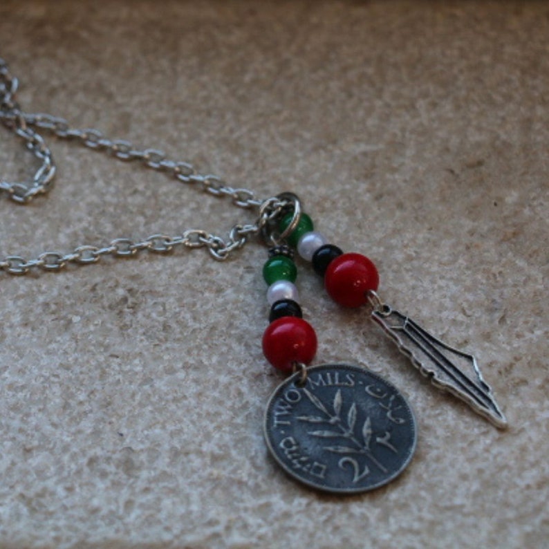 Palestine Map Necklace With Palestine Coin and Key of Return - Etsy