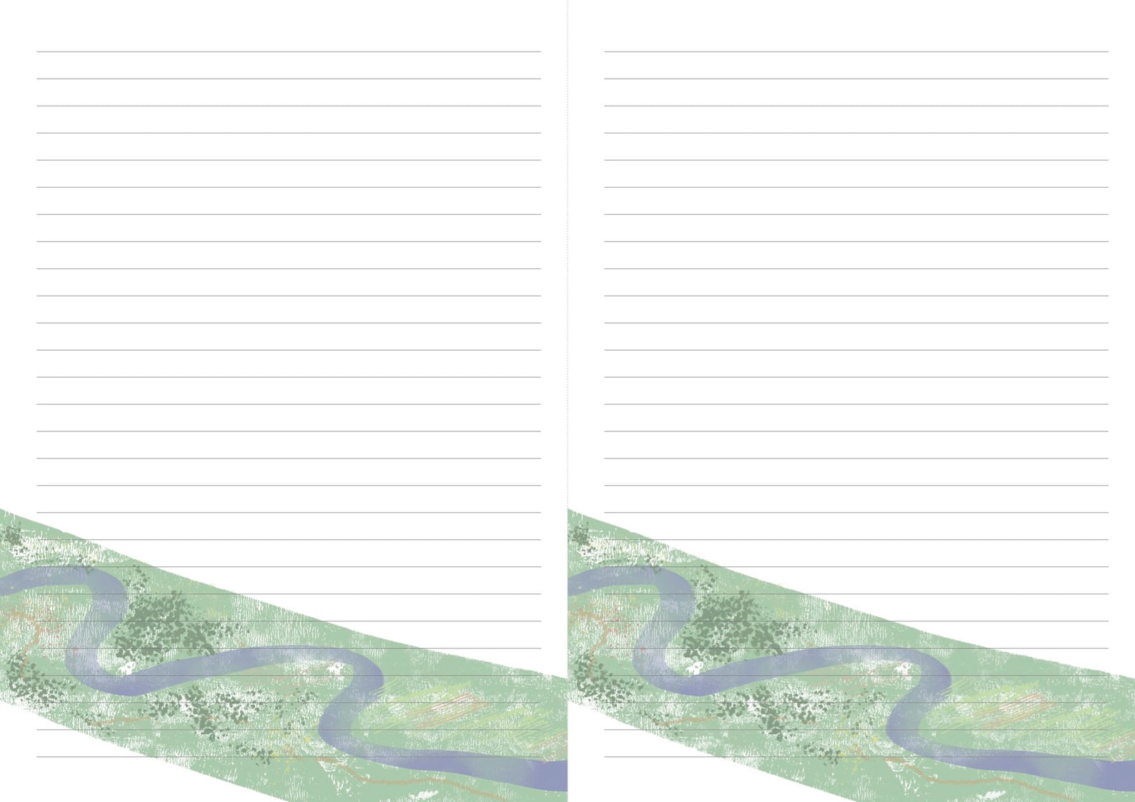 Illustrated Notepaper w Landscape Scene Downloadable A4 & A5 | Etsy