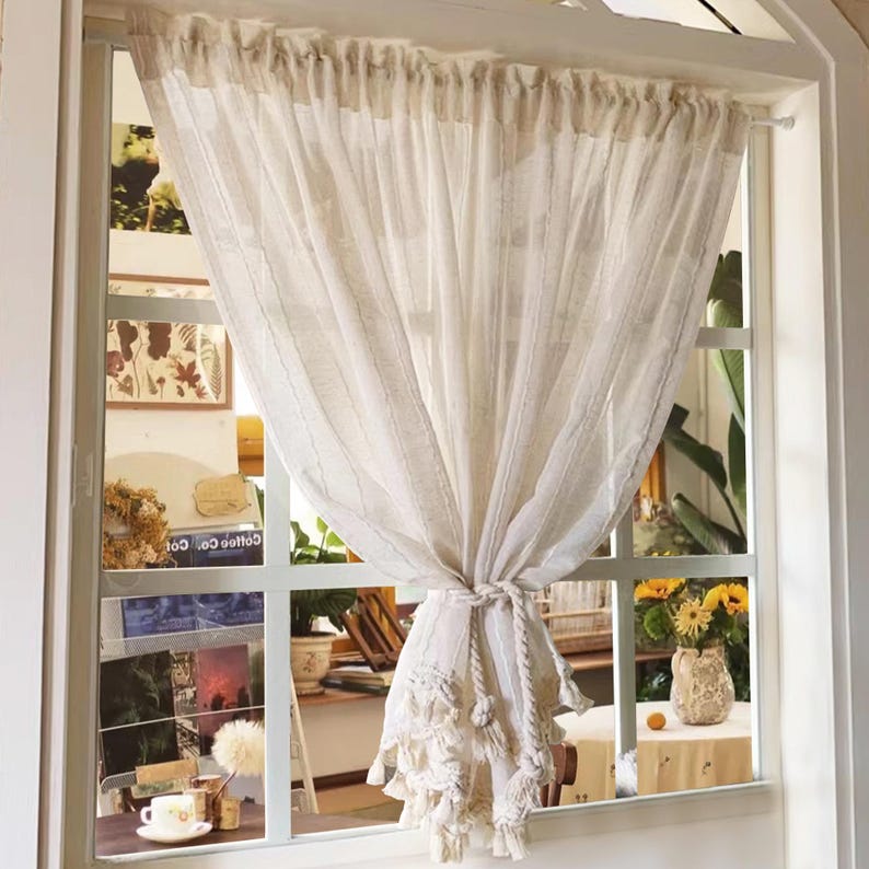 Farmhouse Pull-up Curtain, Adjustable Tie-up Curtain, Custom Kitchen ...