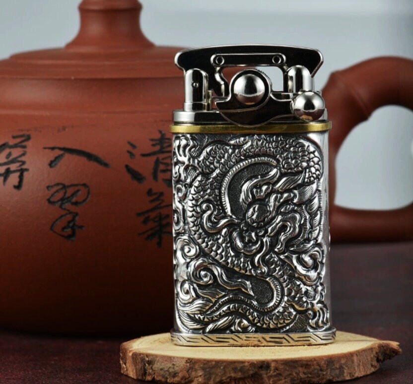Handmade Custom Lighter Carved Dragon Luxury Vintage Sterling Silver ...