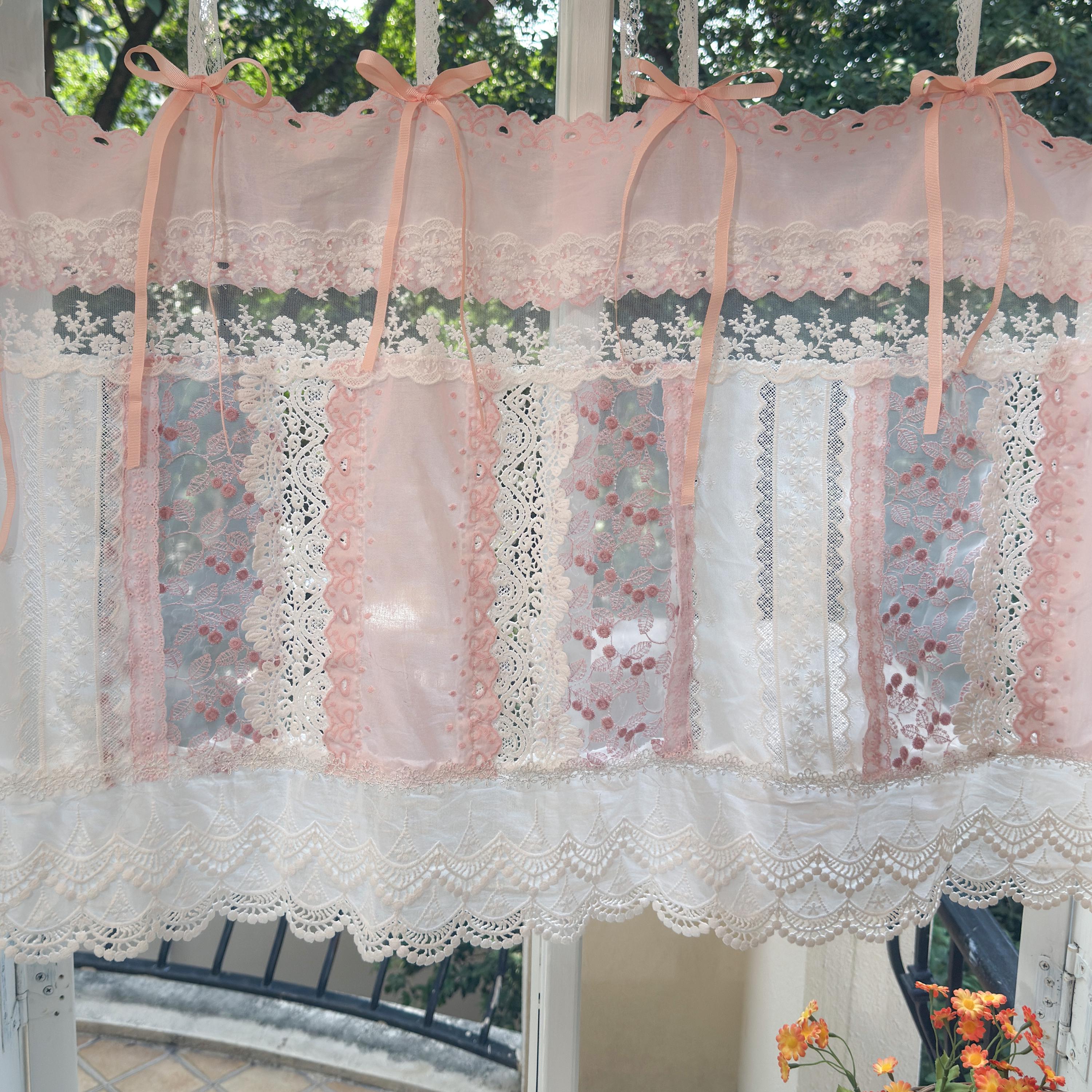 Mediterranean Chic Shabby Vintage Lace Fringed Curtain Valance, Light ...