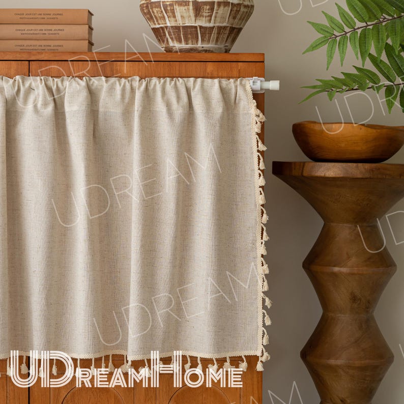 Cotton Linen Cafe Curtain: Boho Farmhouse Style - Etsy