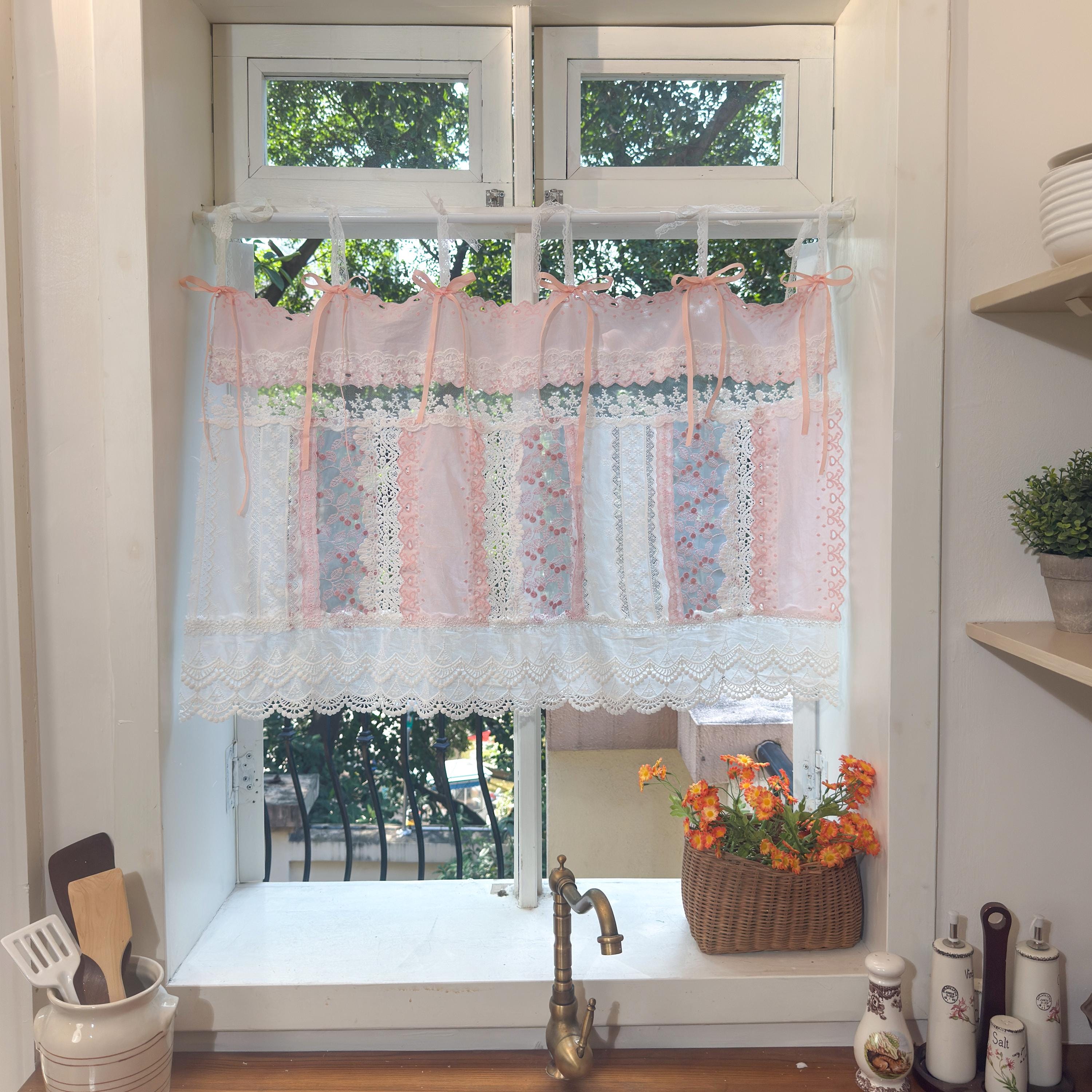Mediterranean Chic Shabby Vintage Lace Fringed Curtain Valance, Light ...