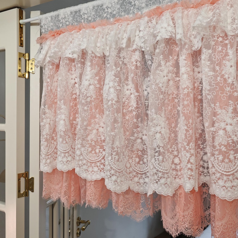 Custom Orange Pink & White Lace Curtains, French Style Embroidery ...
