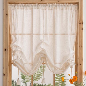 Farmhouse Pull-up Curtain, Adjustable Tie-up Curtain, Custom Kitchen ...