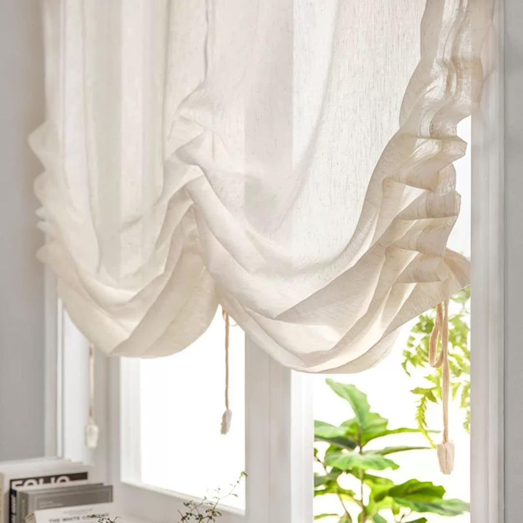 Farmhouse Pull-up Curtain, Adjustable Tie-up Curtain, Custom Kitchen ...