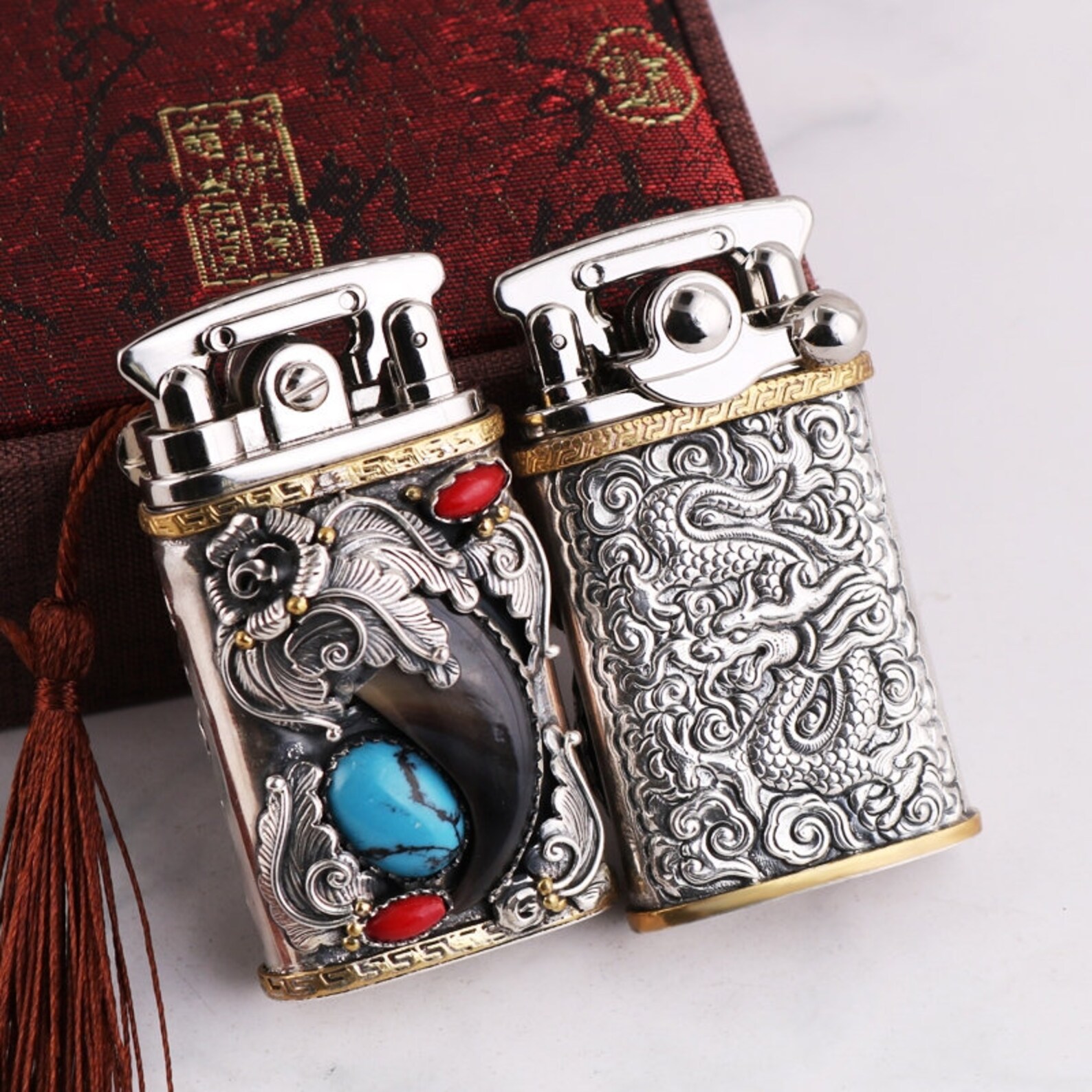 Handmade Custom Lighter Carved Dragon Luxury Vintage Sterling Silver ...