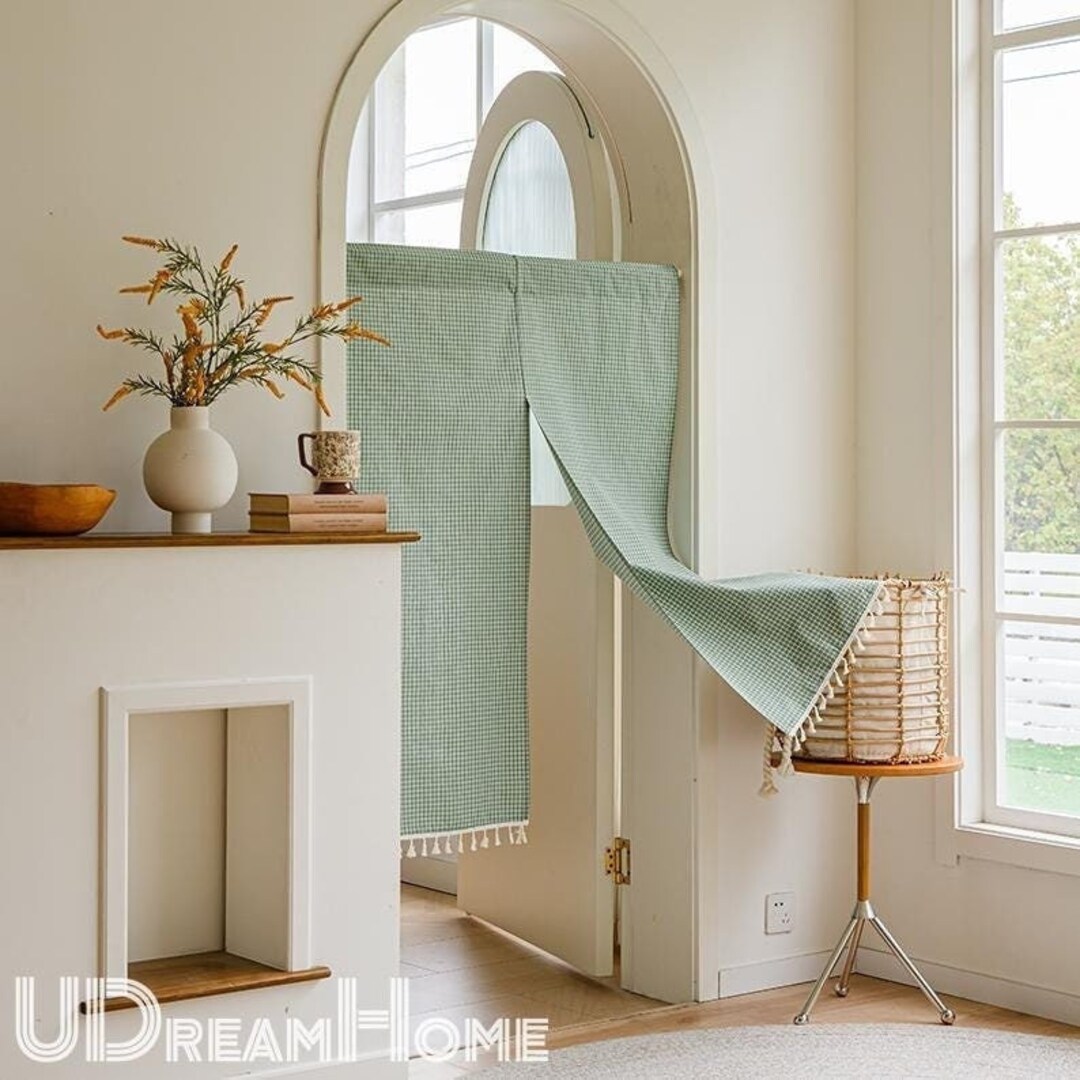 Green Plaid Japanese Noren Curtain, Cotton Linen Door Curtain, Long ...