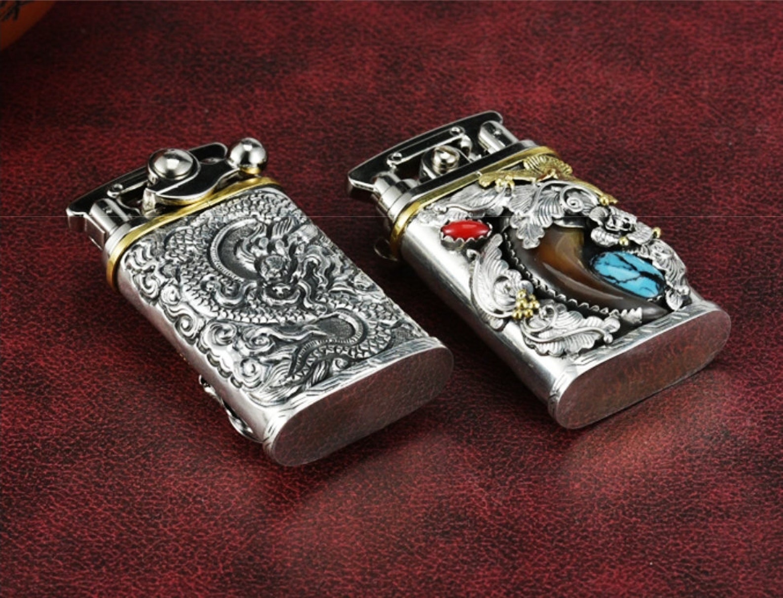 Handmade Custom Lighter Carved Dragon Luxury Vintage Sterling Silver ...