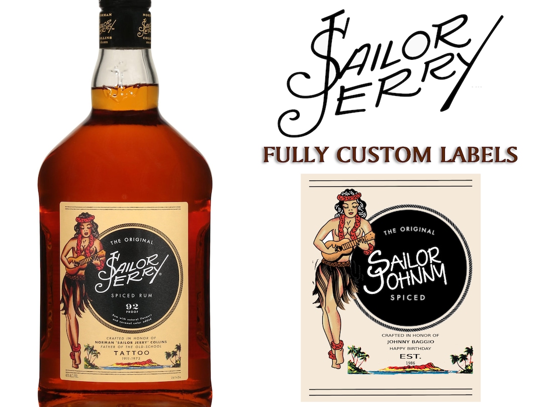 Custom Sailor Jerry Spiced Rum Label Bottle Sailor Jerry Birthday Label ...