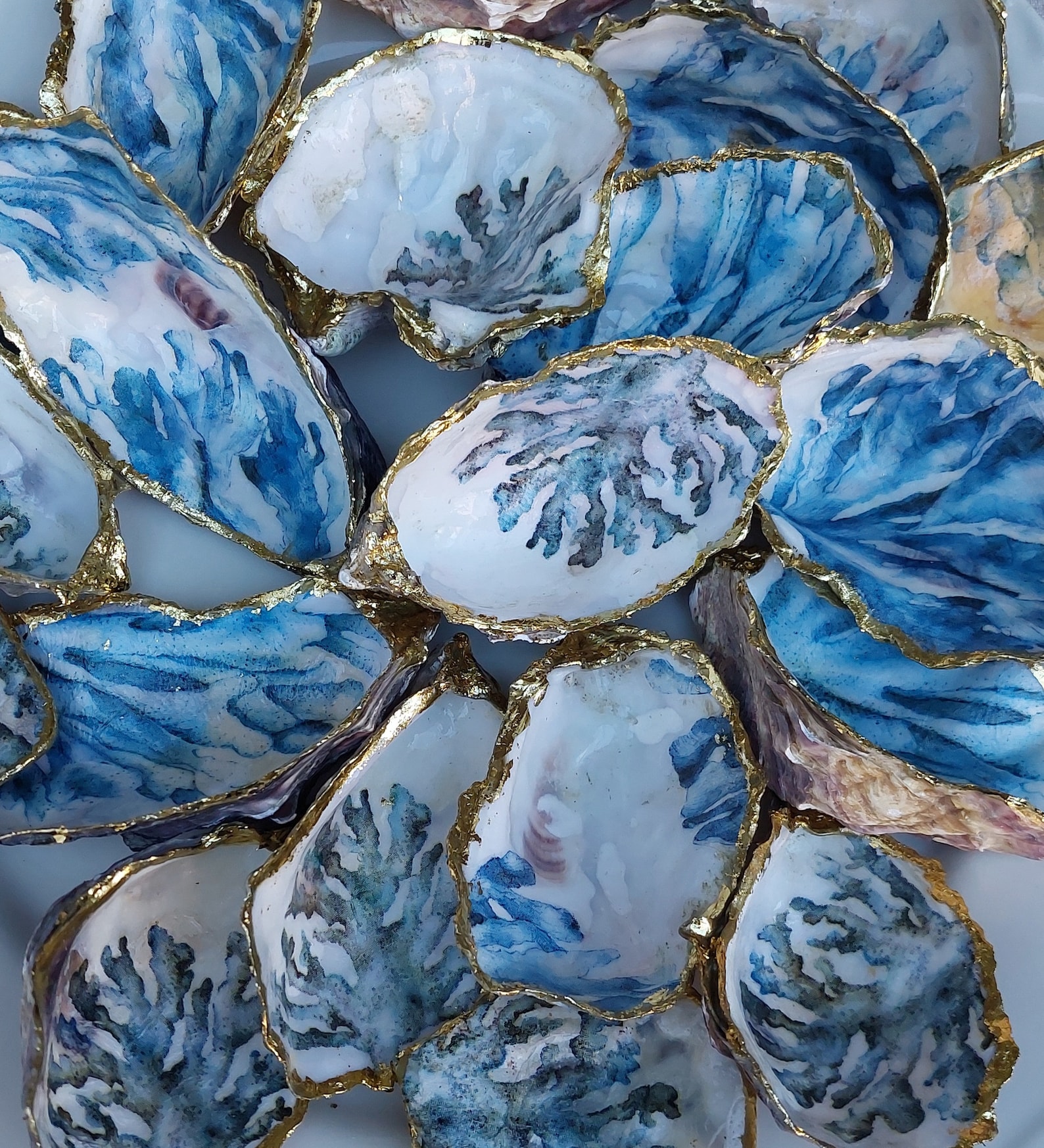 Handcrafted Dorset Oyster Shells - Blue Coral & Gold Guilding. GIFT ...